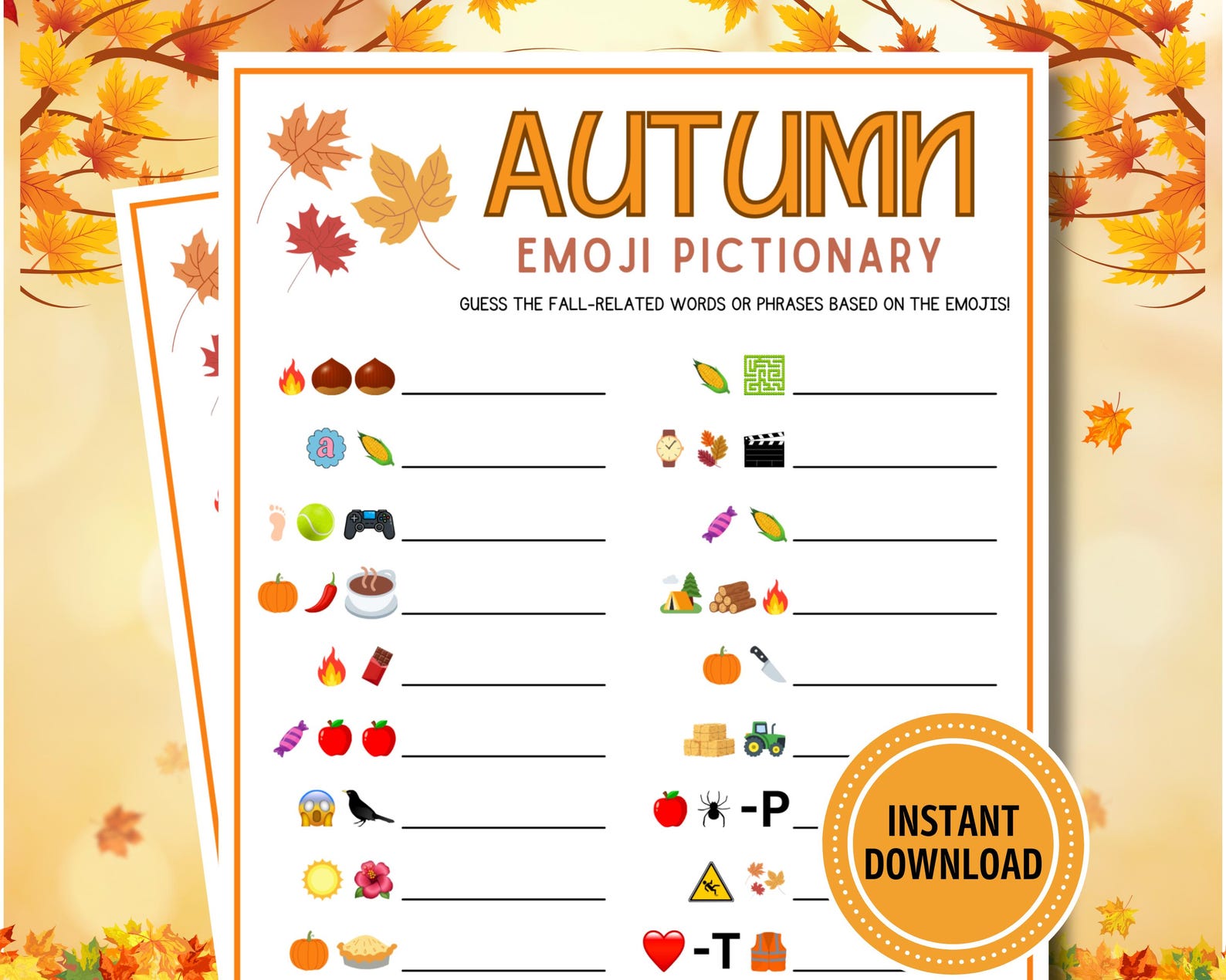 Fall Emoji Pictionary Game: Printable Autumn Activity (PDF) - Etsy