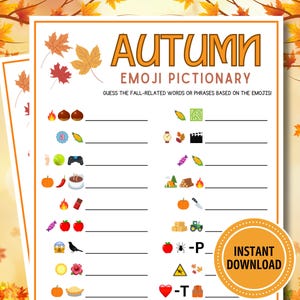 Fall Emoji Pictionary Game | Fall Games for Kids Adults | Fall ...