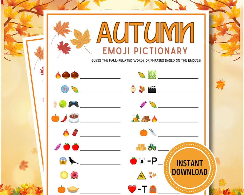 Fall Emoji Pictionary Game | Fall Games for Kids Adults | Fall ...