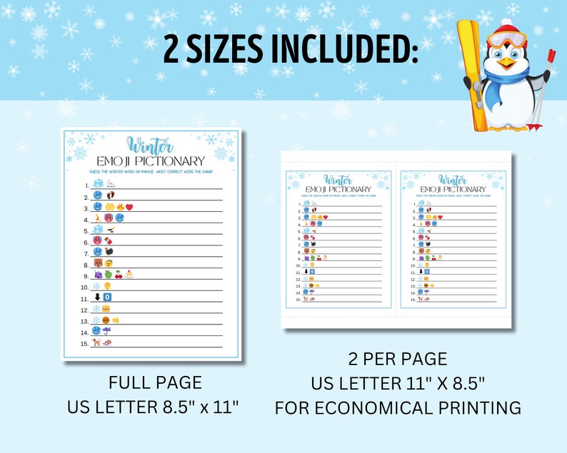 Winter Emoji Pictionary Game Printable Winter Games Wintertime ...