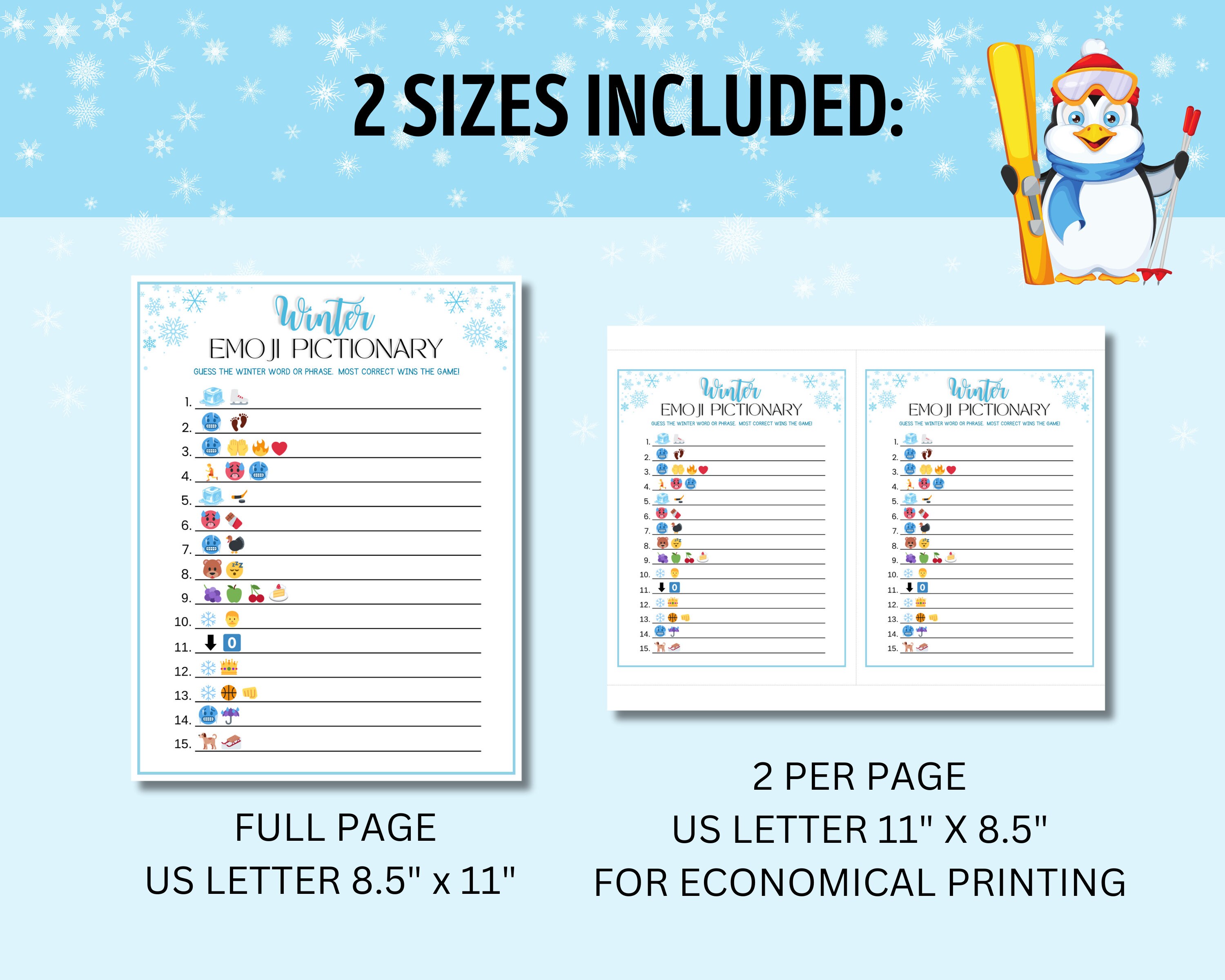 Winter Emoji Pictionary Game Printable Winter Games Wintertime ...