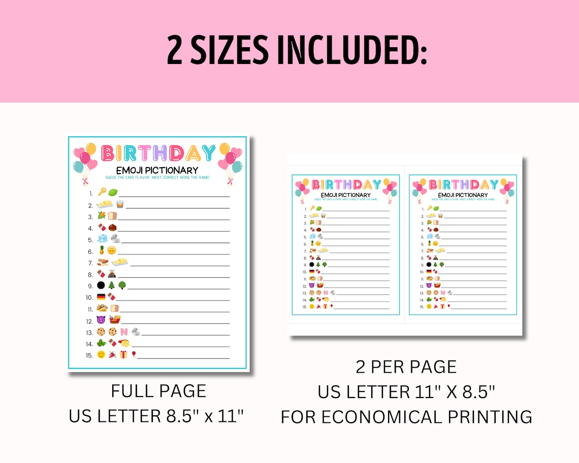 Birthday Emoji Pictionary Game: Cake Flavor Guessing (digital Download ...