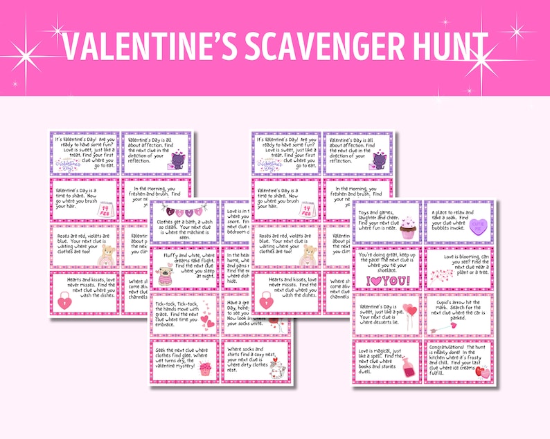 Valentine's Scavenger Hunt Riddles: 32 Clue Cards (PDF Download) - Etsy
