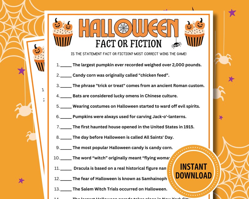 Halloween Fact or Fiction Game | Printable Halloween Game Digital ...