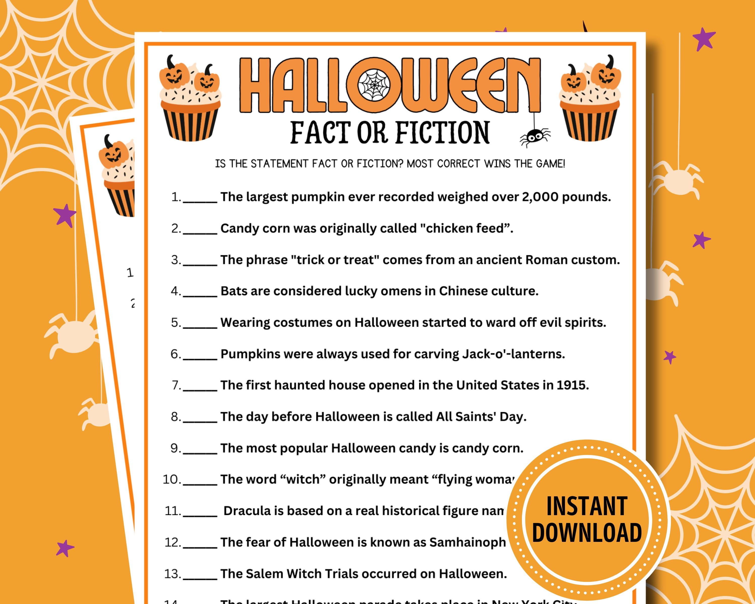 Halloween Fact or Fiction Game: Printable Party Activity (digital ...