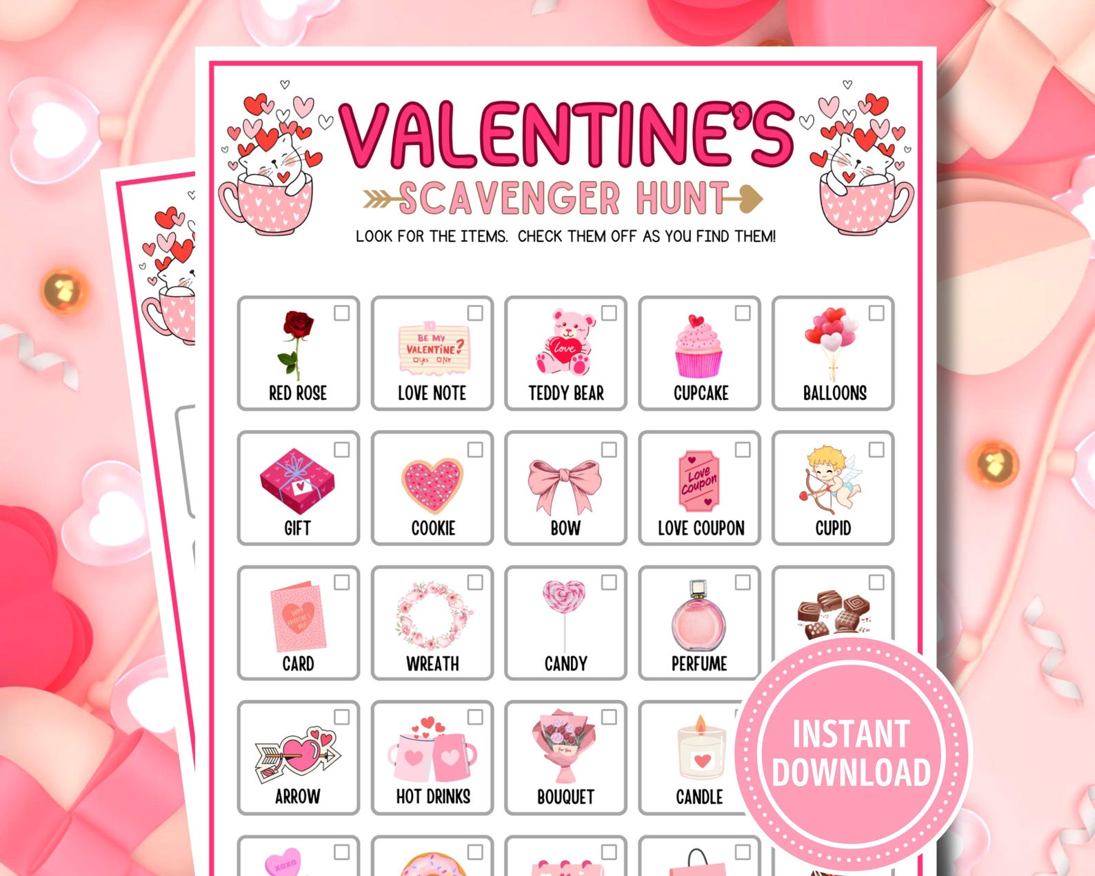 Valentine Scavenger Hunt Game: Printable Kids Activity (digital ...