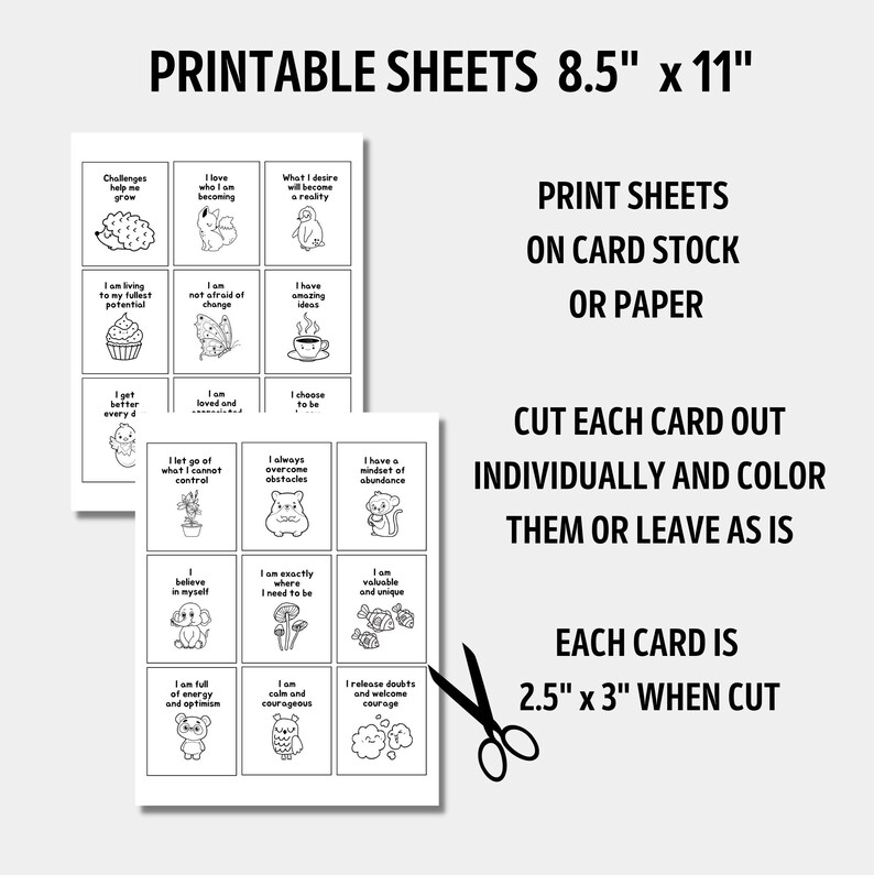 Kids' Positive Affirmation Cards to Color: 54 Printable Designs (PDF ...