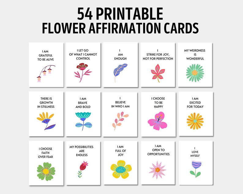 54 Printable Positive Affirmation Cards, Motivational Affirmation Cards for Women, Girls, Kids ...