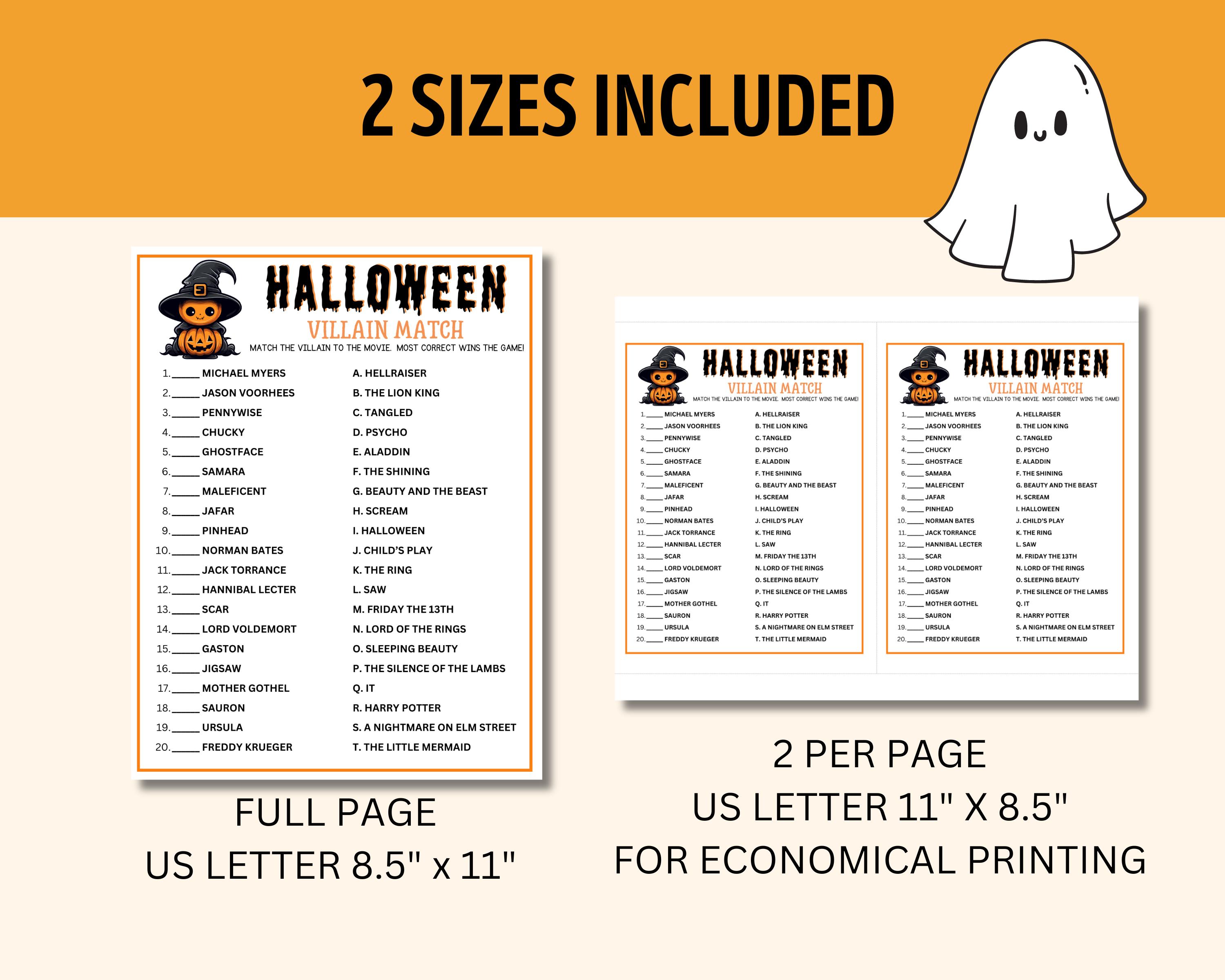 Halloween Villain Match Game | Printable Halloween Game Digital ...