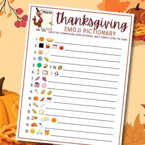Thanksgiving Emoji Pictionary Game | Printable Thanksgiving Game ...
