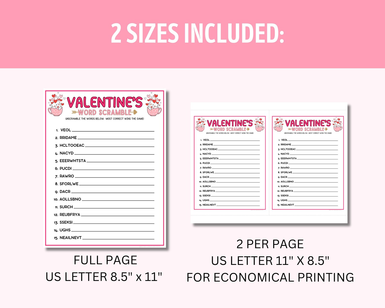 Valentine's Word Scramble Game | Printable Valentine's Game Digital ...