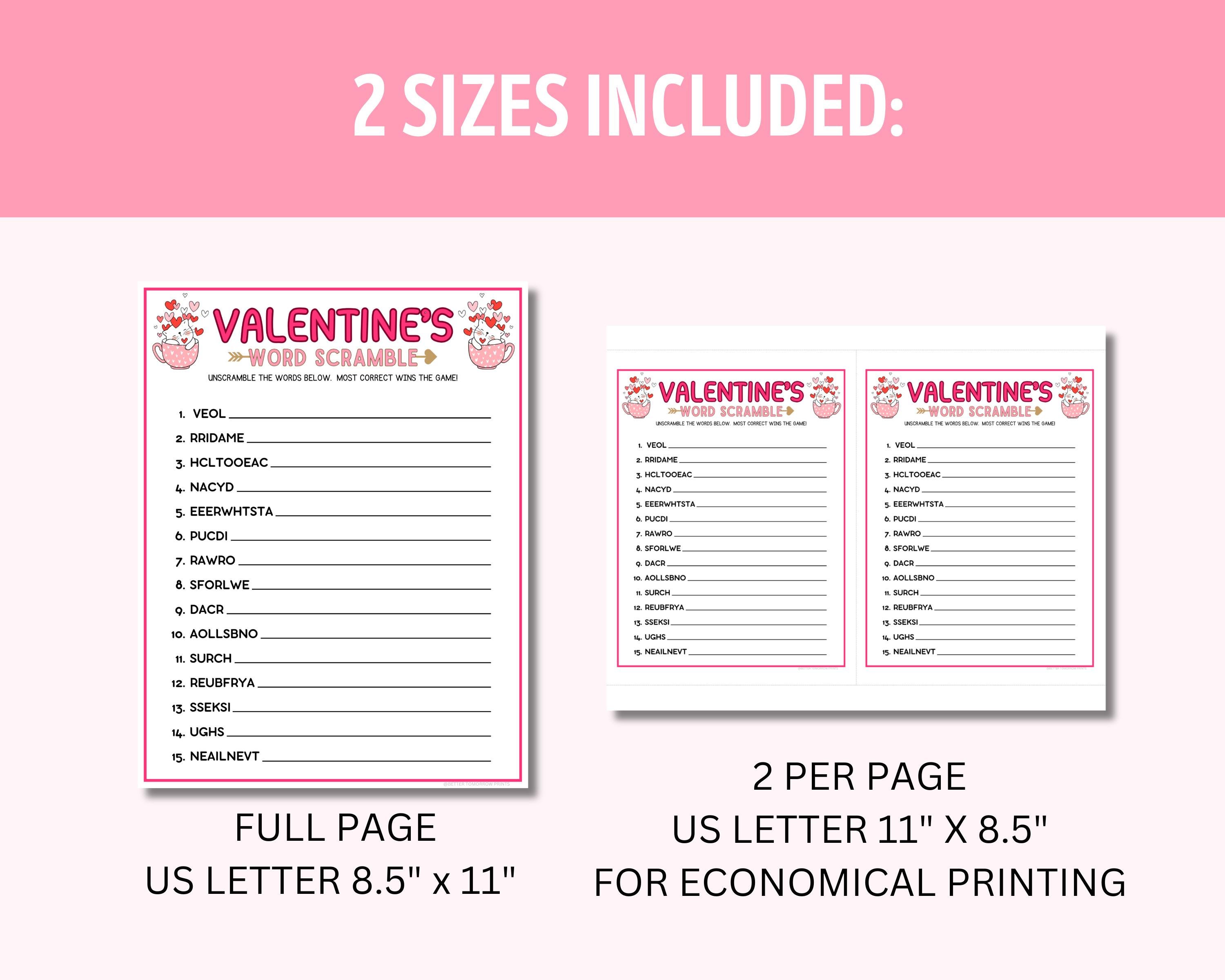 Valentine's Word Scramble Game | Printable Valentine's Game Digital ...