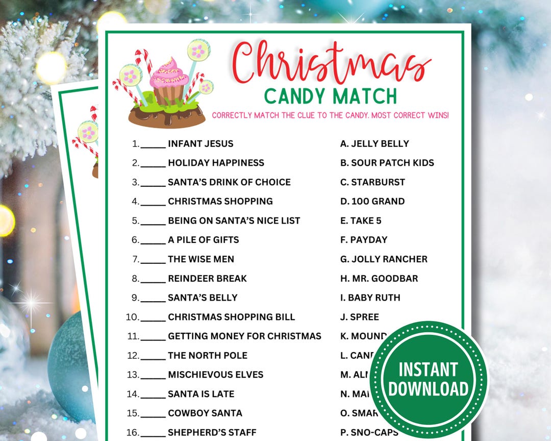 Christmas Candy Match Game | Printable Christmas Game Digital Download ...