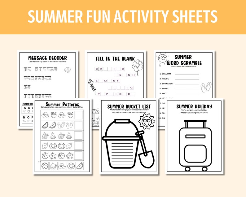 36 Summer Kids Activities | Printable Activity Bundle | Summer Coloring ...