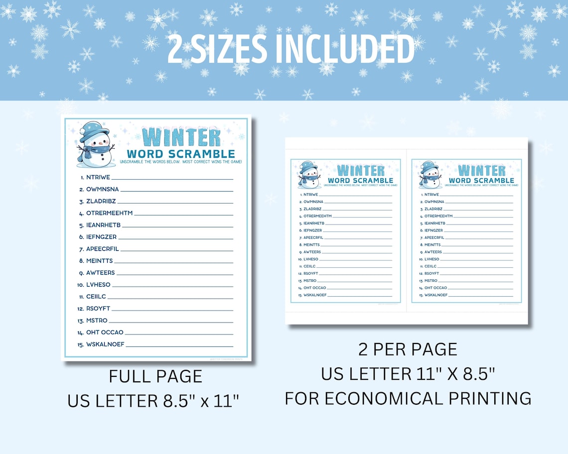 Winter Word Scramble Game: Printable Party Activity (digital Download ...