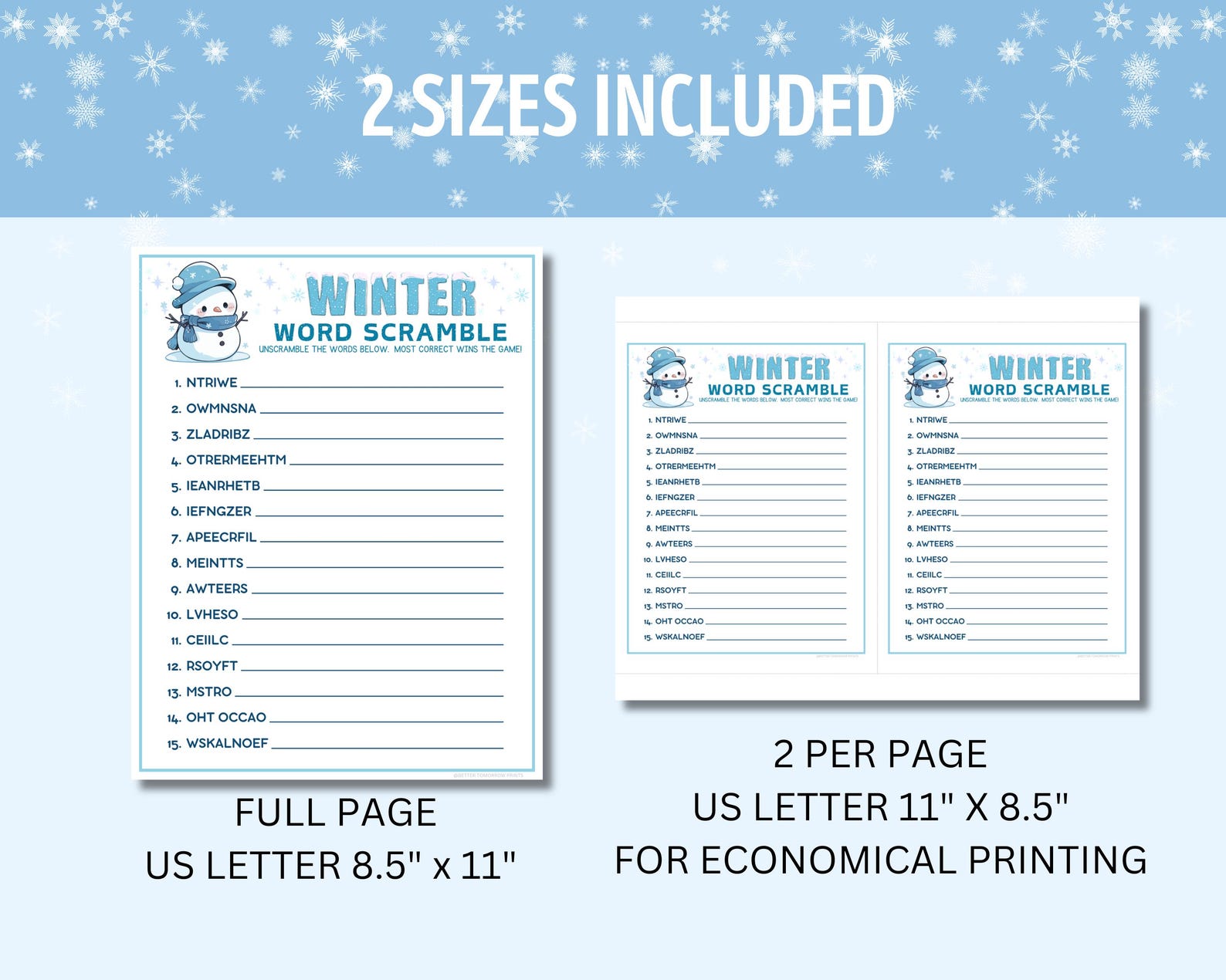 Winter Word Scramble Game: Printable Party Activity (digital Download ...