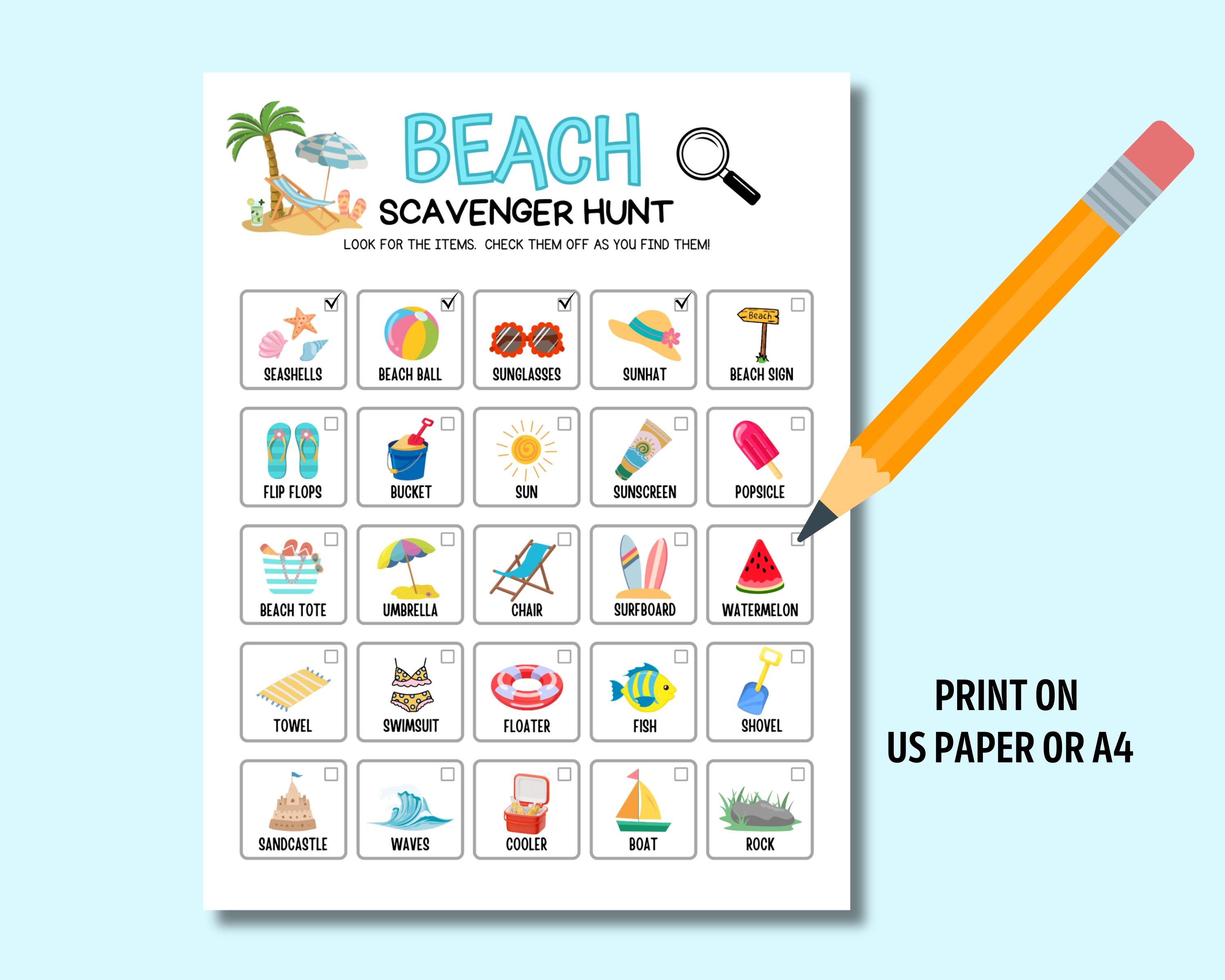 Kids Beach Scavenger Hunt Game: Printable Summer Fun (digital Download ...