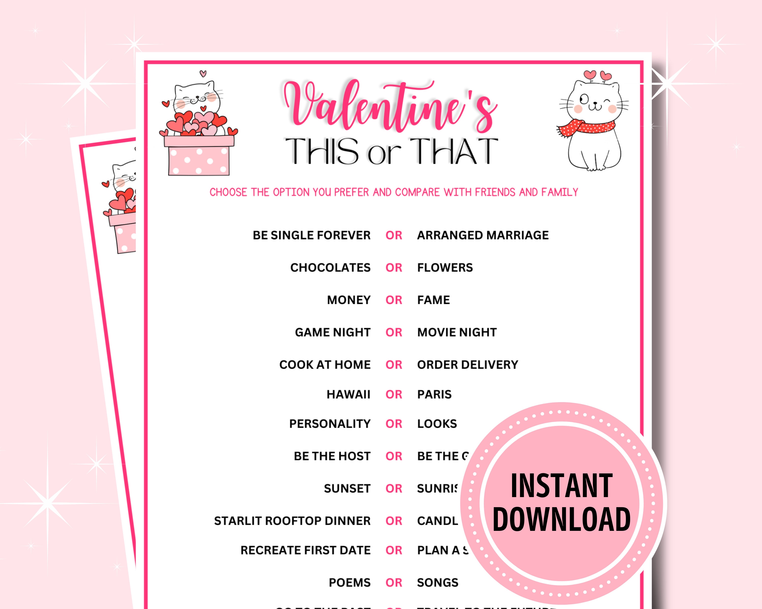 Valentine's This or That Game Printable Valentine Games Digital ...