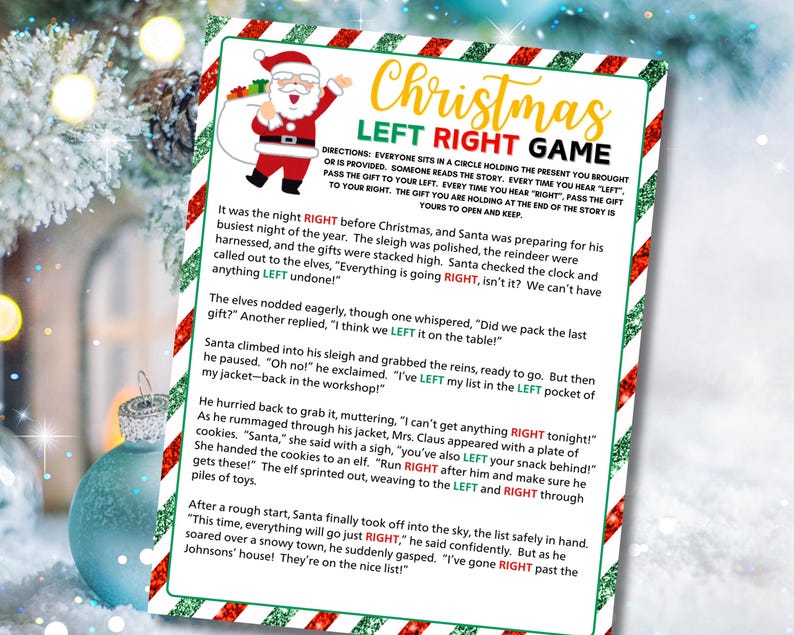 Christmas Left Right Gift Exchange Game Printable Christmas Game Secret ...