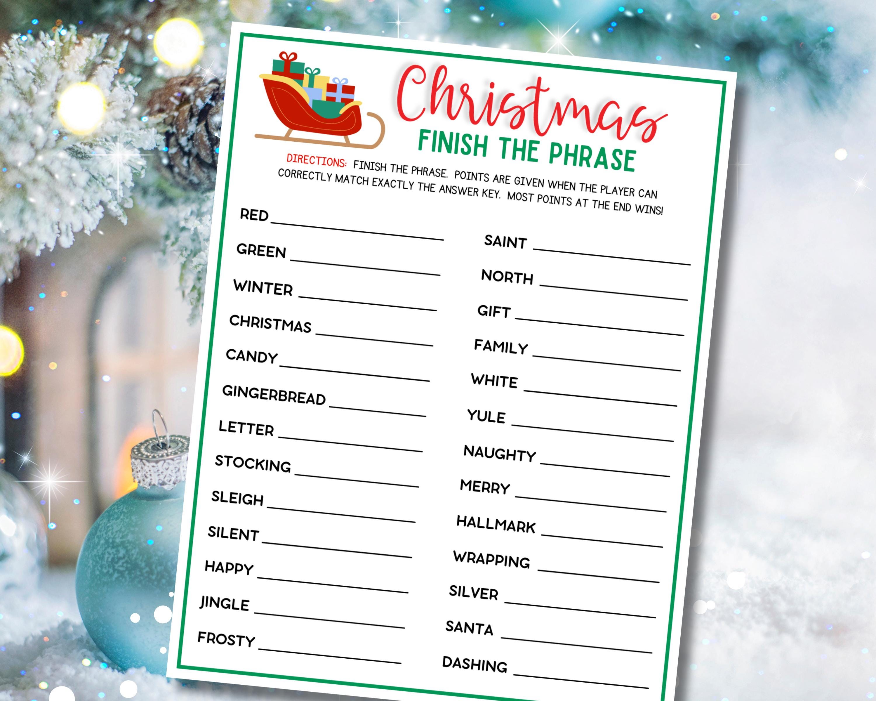 Christmas Finish the Phrase Game | Printable Christmas Game Digital ...