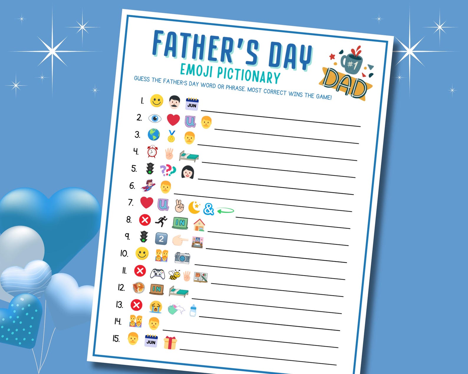 Father's Day Emoji Pictionary Game: Printable Party Game (digital ...