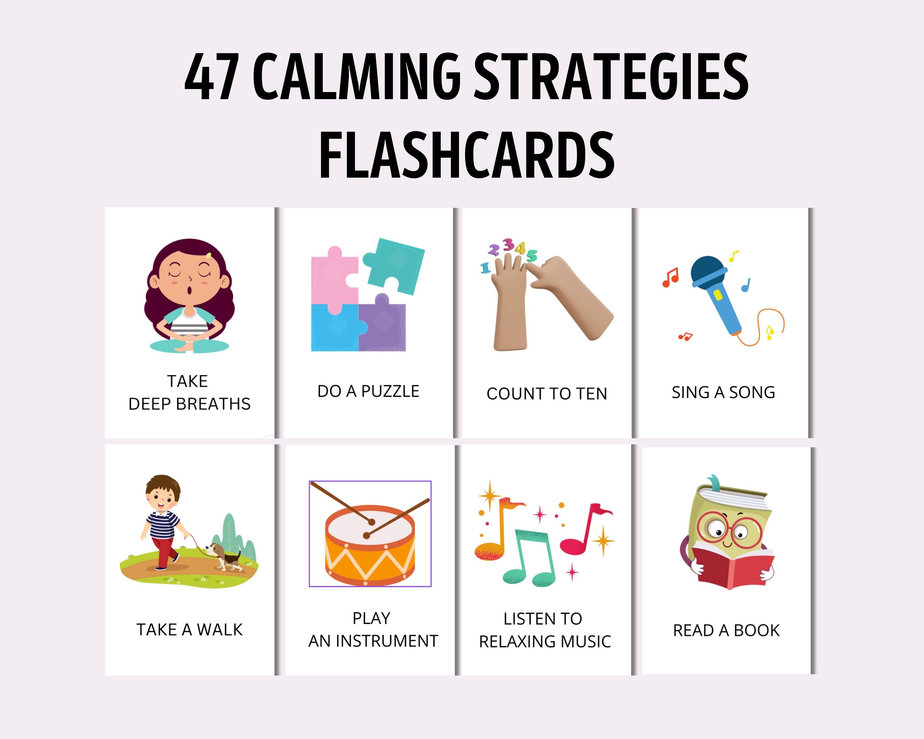 Kids Printable Calming Strategies Flashcards, Kids Calming Corner, Kid ...