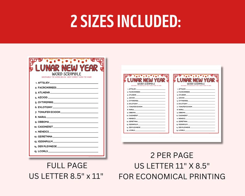 Lunar New Year Word Scramble Game: Printable Holiday Activity (digital ...