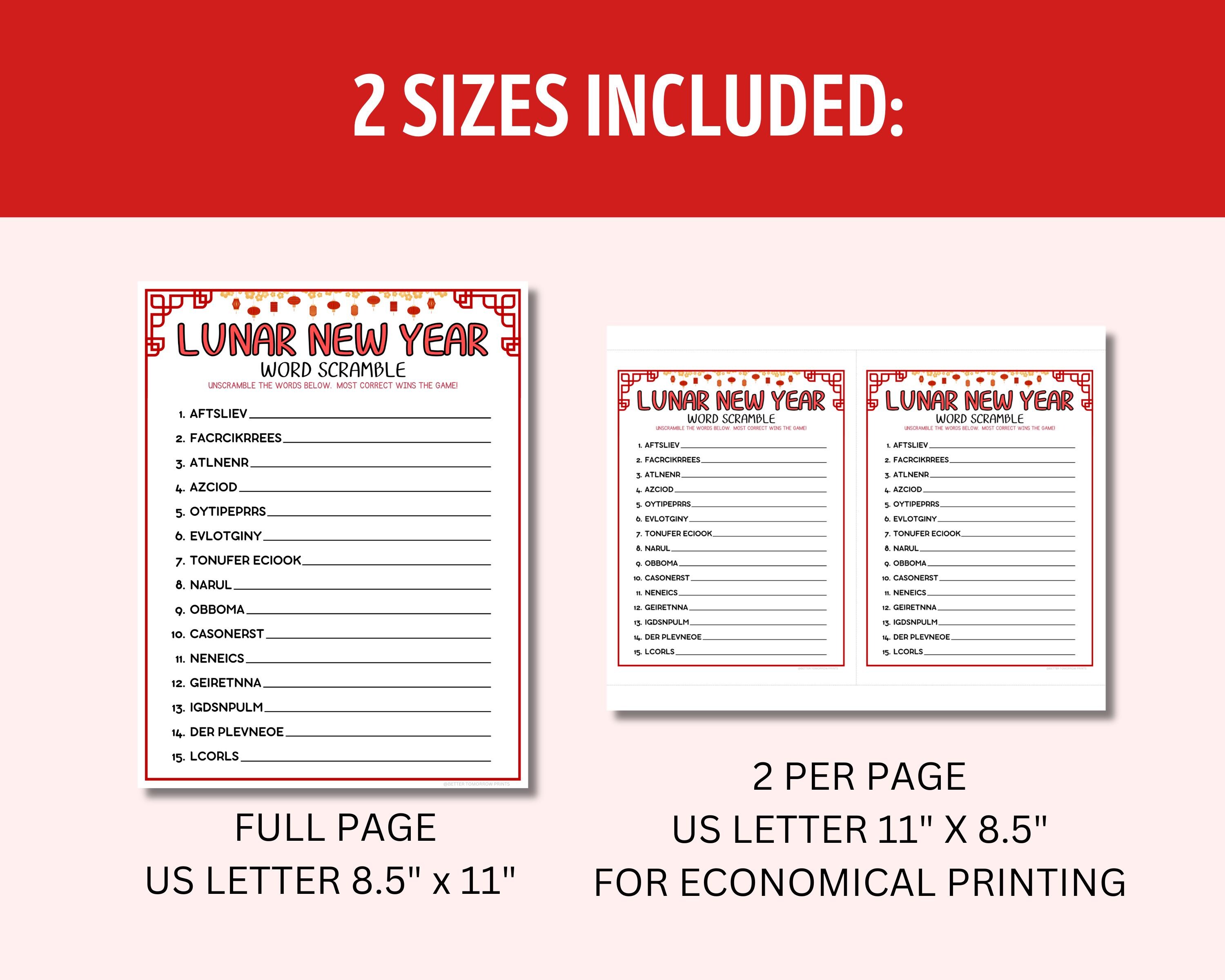 Lunar New Year Word Scramble Game: Printable Holiday Activity (digital ...