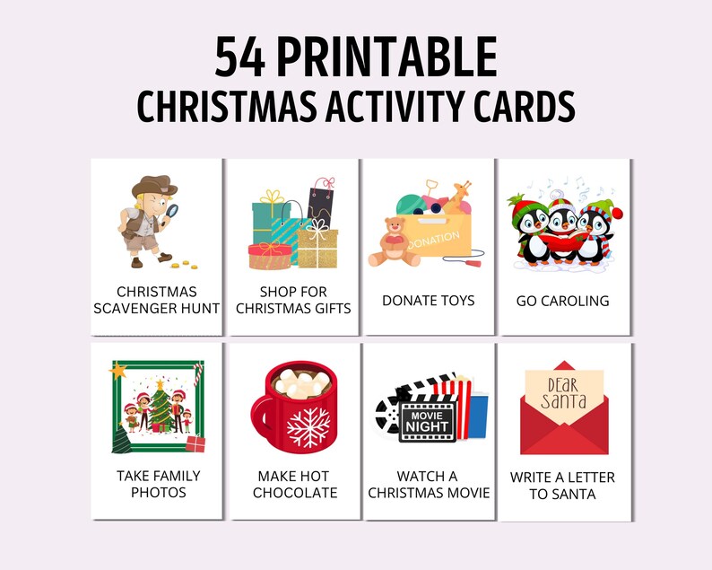Kids Printable Christmas Activity Cards, Christmas Activities, Advent ...