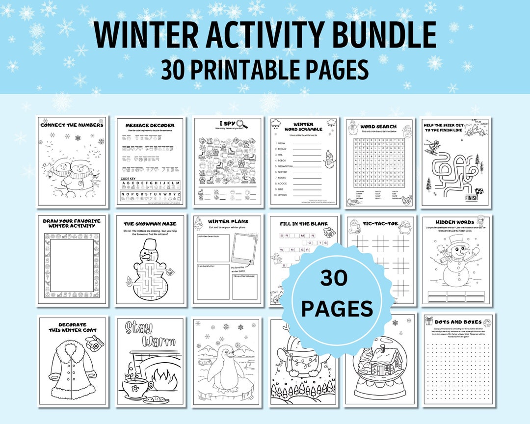 Kids Winter Activity Bundle: Puzzles, Coloring Pages, Mazes (printable ...