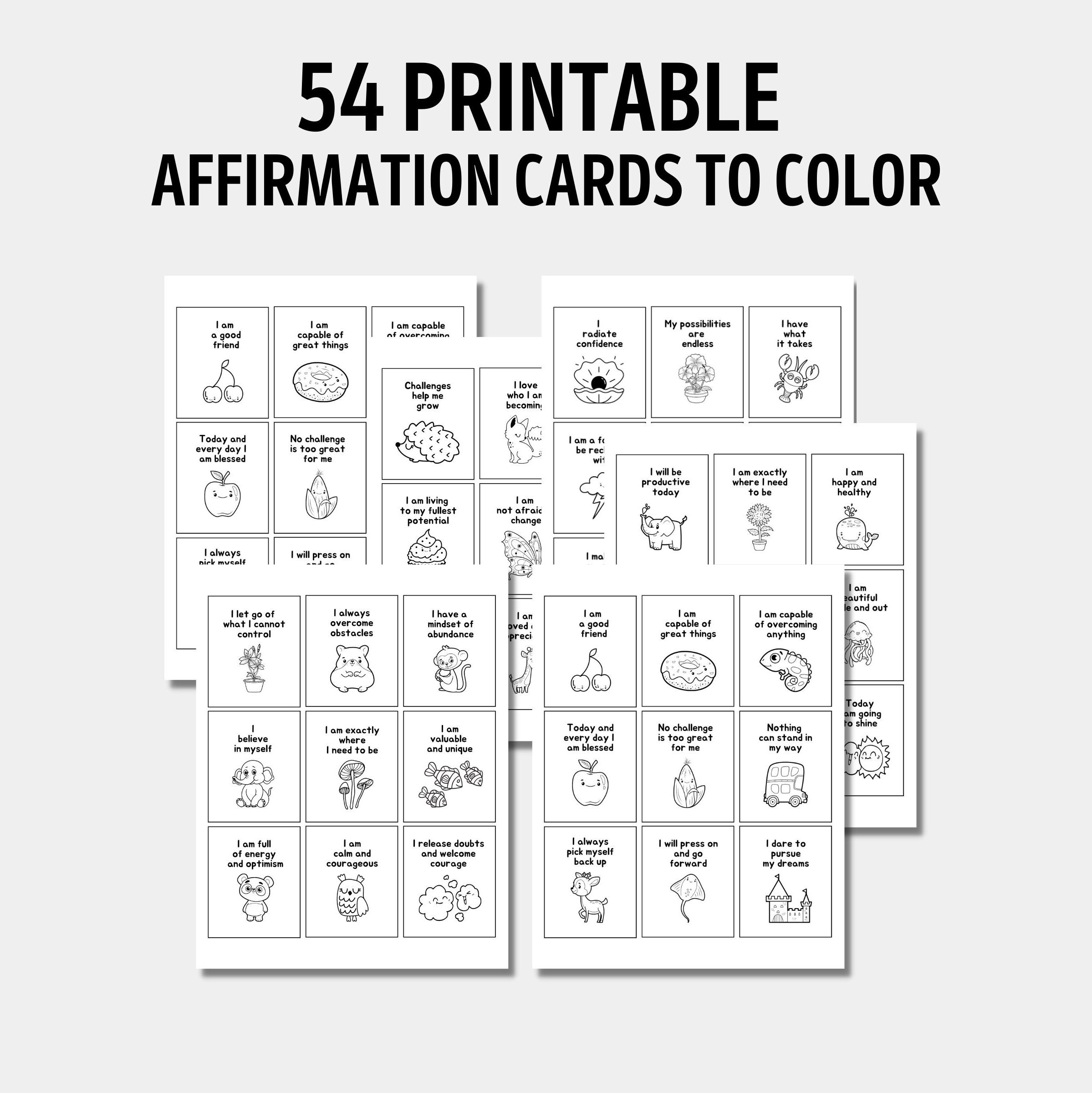 Kids' Positive Affirmation Cards to Color: 54 Printable Designs (PDF ...