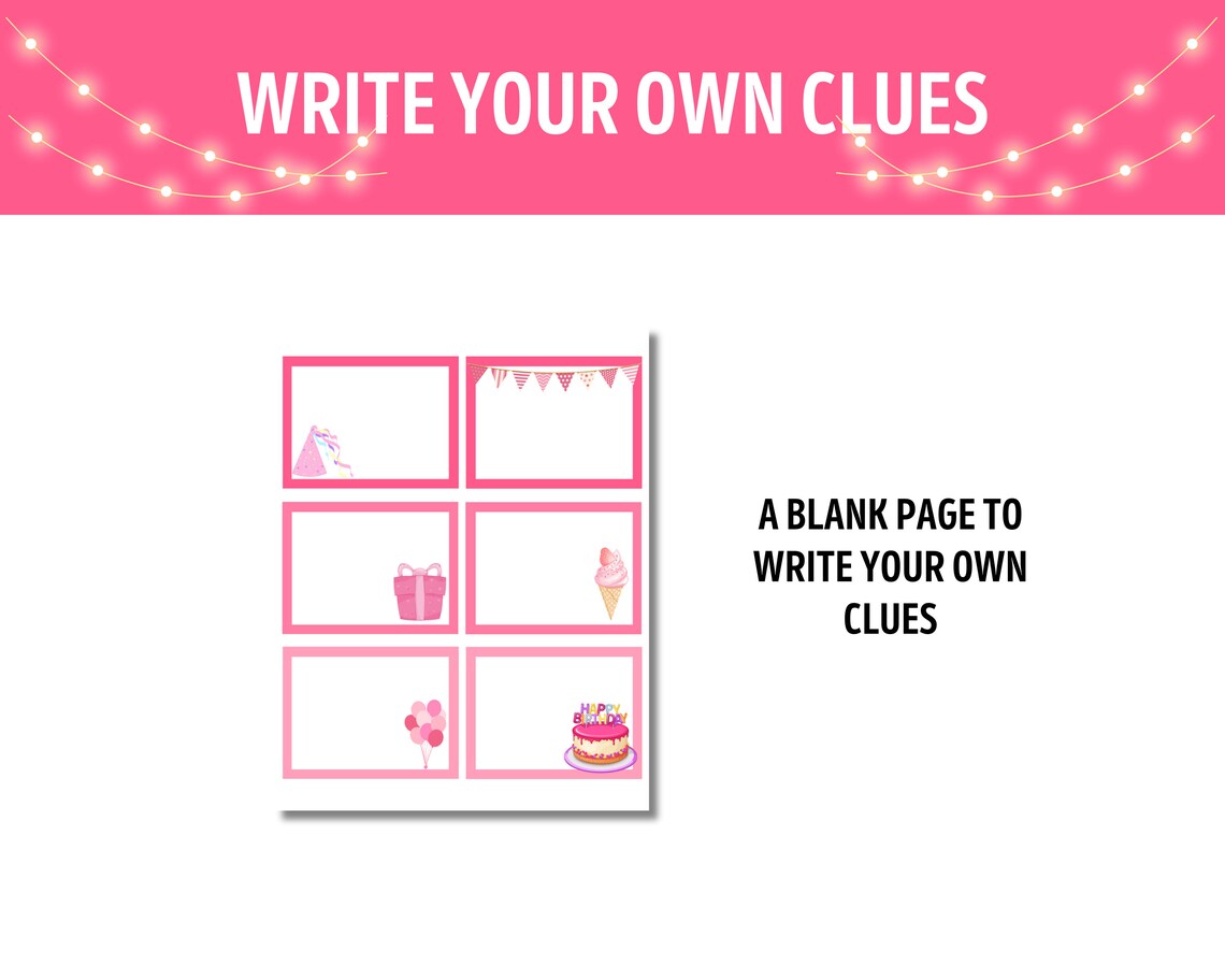 Pink Birthday Scavenger Hunt Clues: Kids Treasure Hunt (PDF) - Etsy