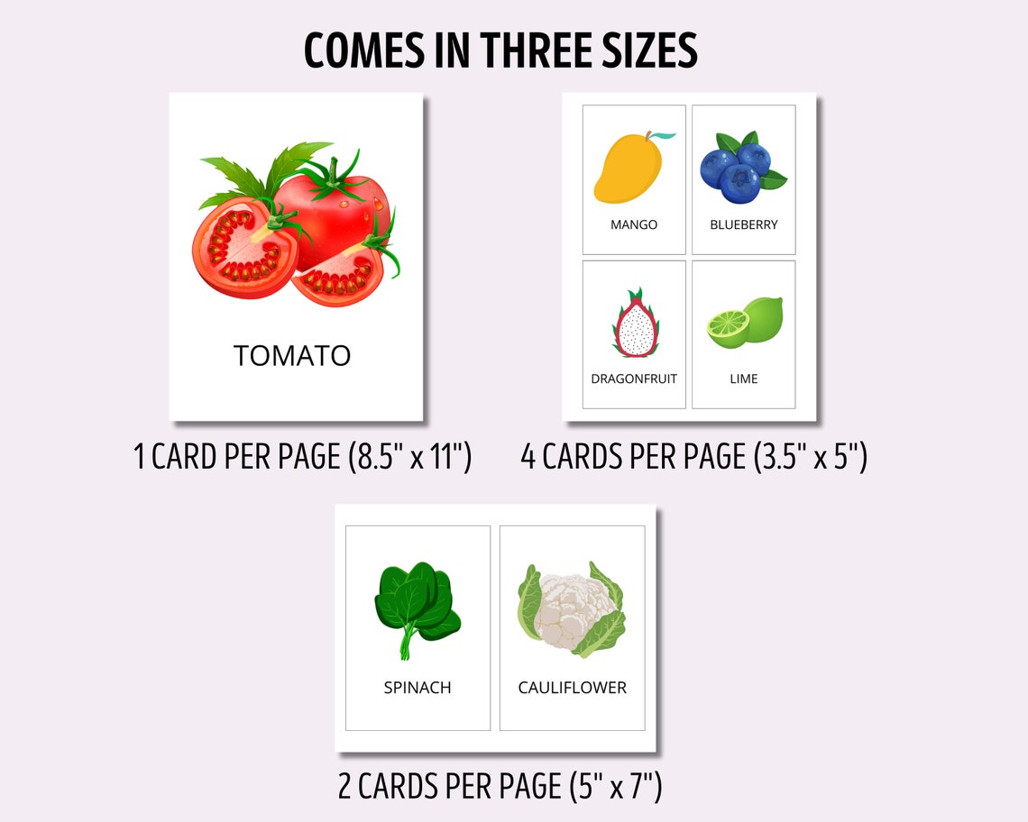 Kids Fruits and Vegetables Flashcards Printable, Fruit Printable ...