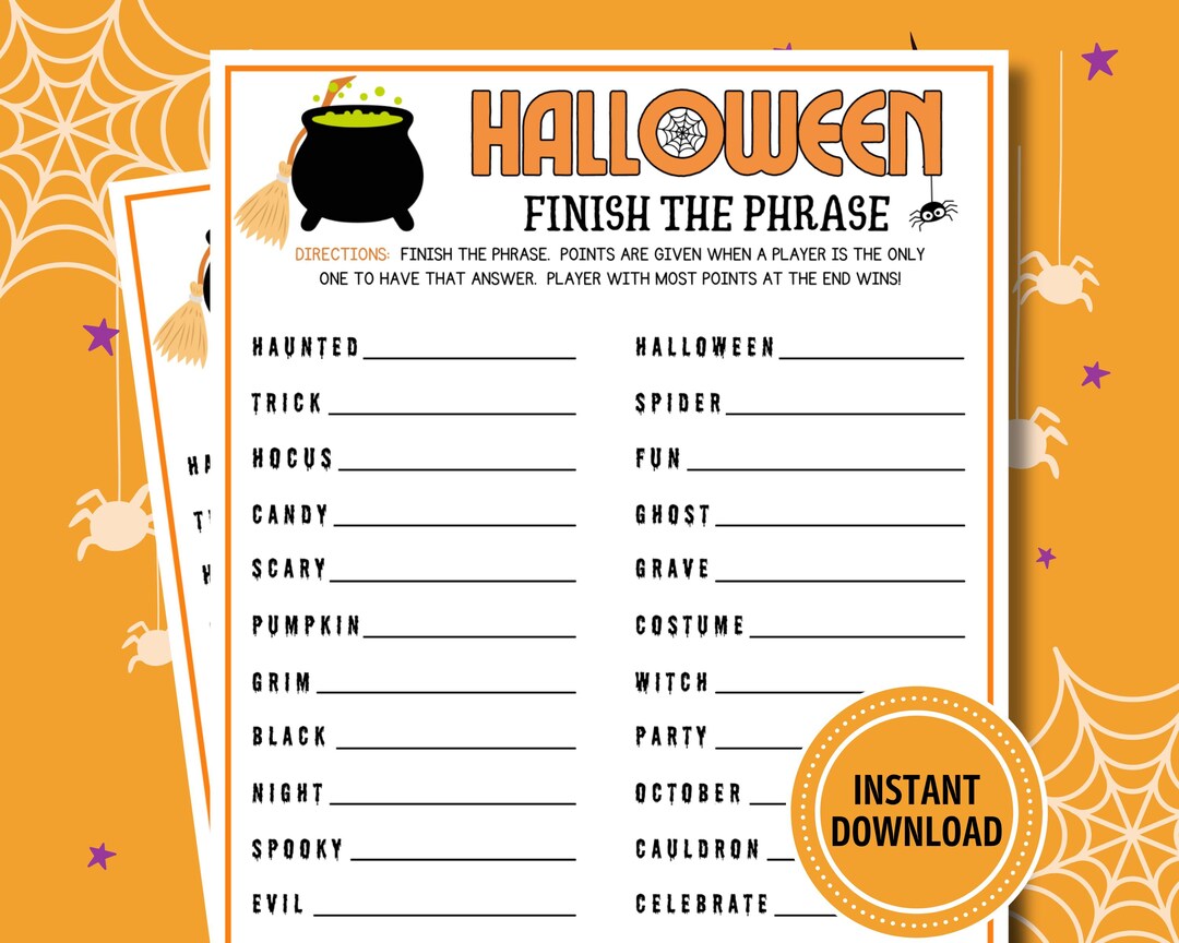 Halloween Finish the Phrase Game: Printable Party Activity (digital ...
