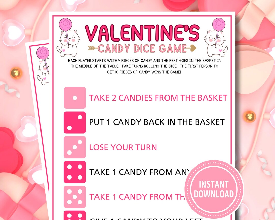 Valentine's Candy Dice Game | Printable Galentine Game | Valentine's ...