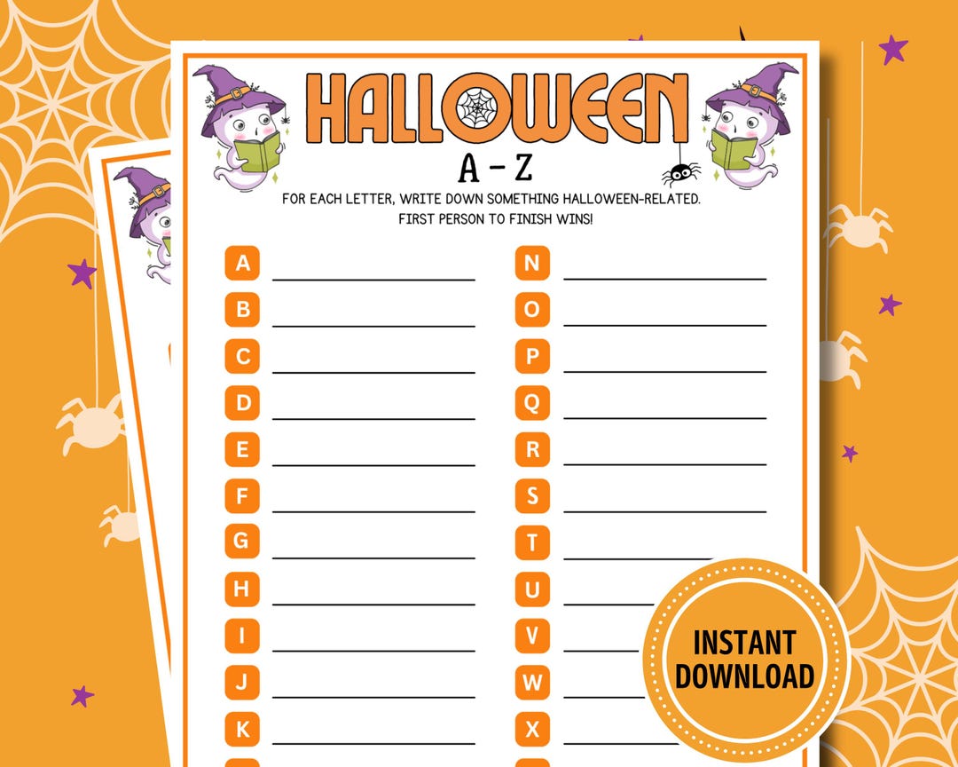 Halloween A to Z Game | Printable Halloween Game Digital Download ...