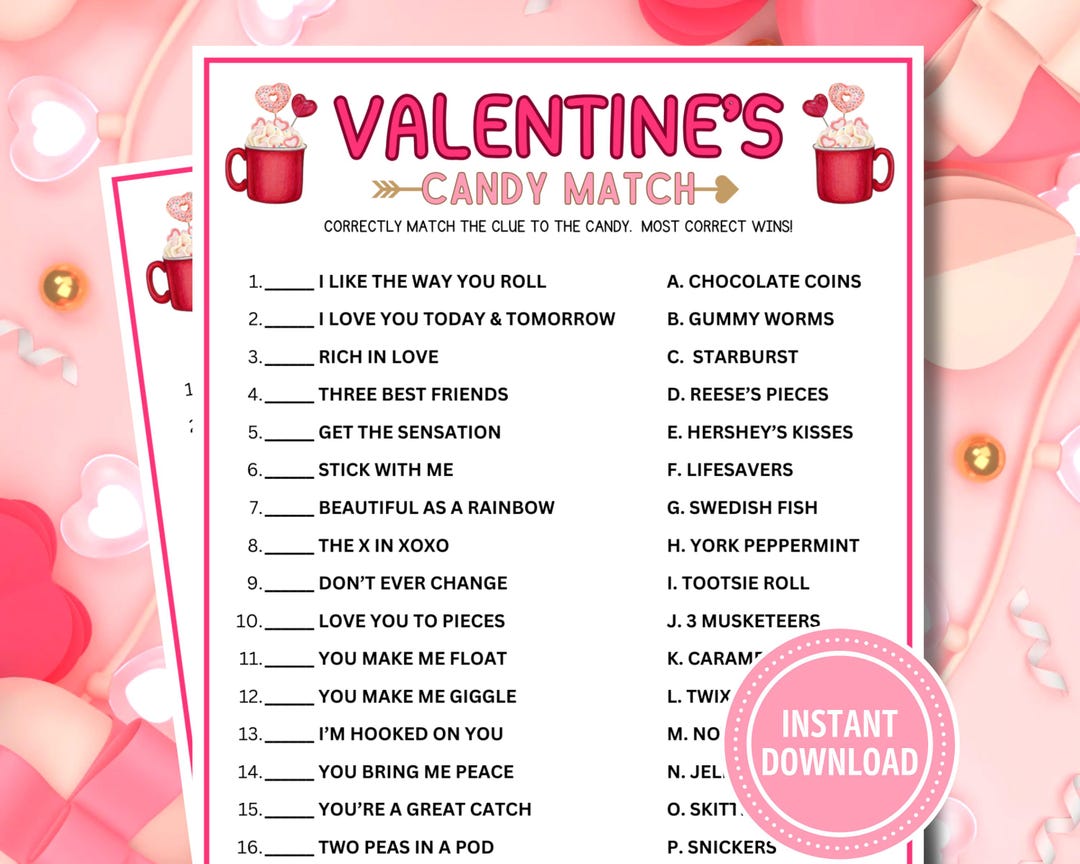 Valentine's Candy Match Game | Printable Valentine Games Digital ...
