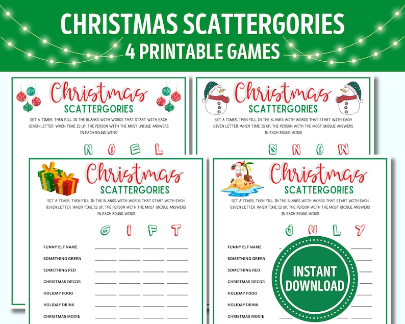 Christmas Scattergories Game | Printable Digital Download | Family ...
