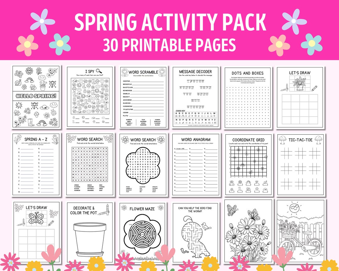 Kids Spring Printable Activity Bundle | Digital Download Games | Spring ...