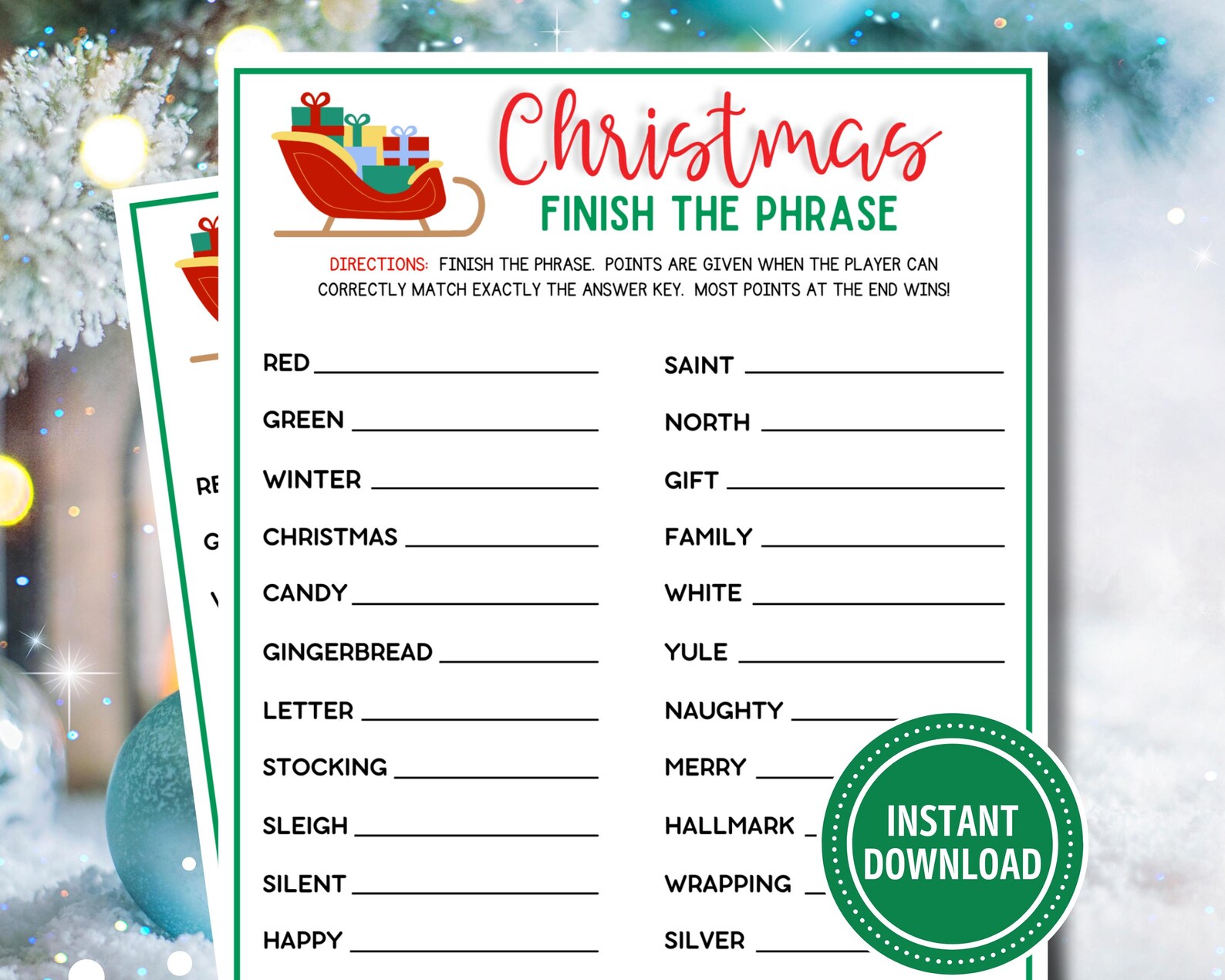Christmas Finish the Phrase Game | Printable Christmas Game Digital ...