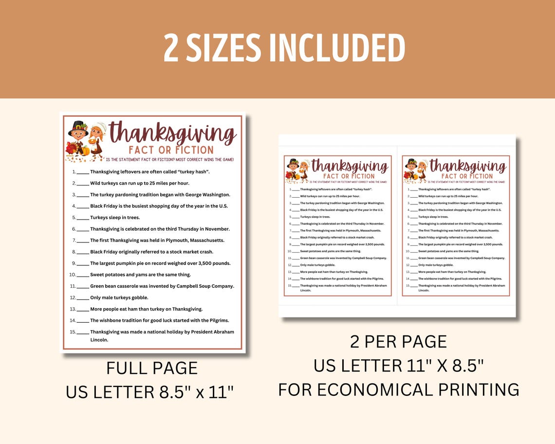 Thanksgiving Fact or Fiction Game | Printable Thanksgiving Game Digital ...