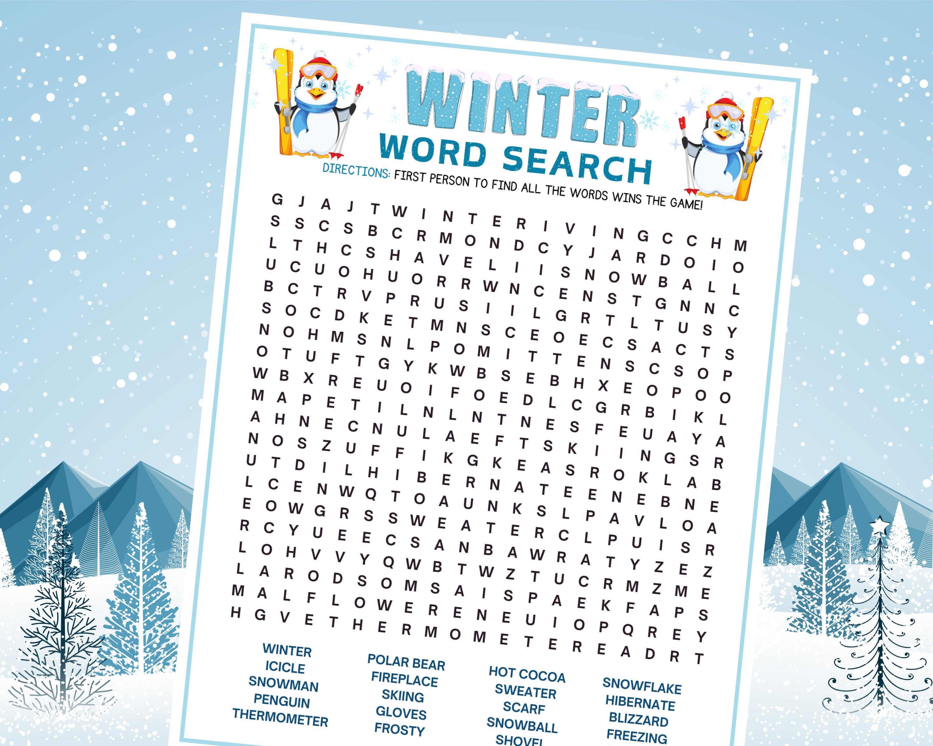 Winter Word Search Game: Printable Puzzle for Kids & Adults (digital ...