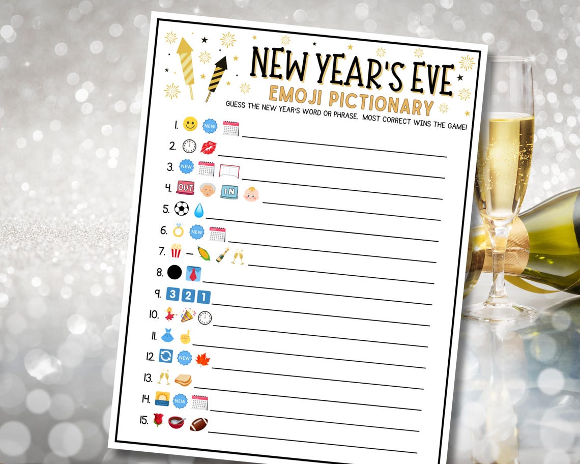 New Year's Eve Emoji Pictionary Game: Printable Party Activity (digital ...