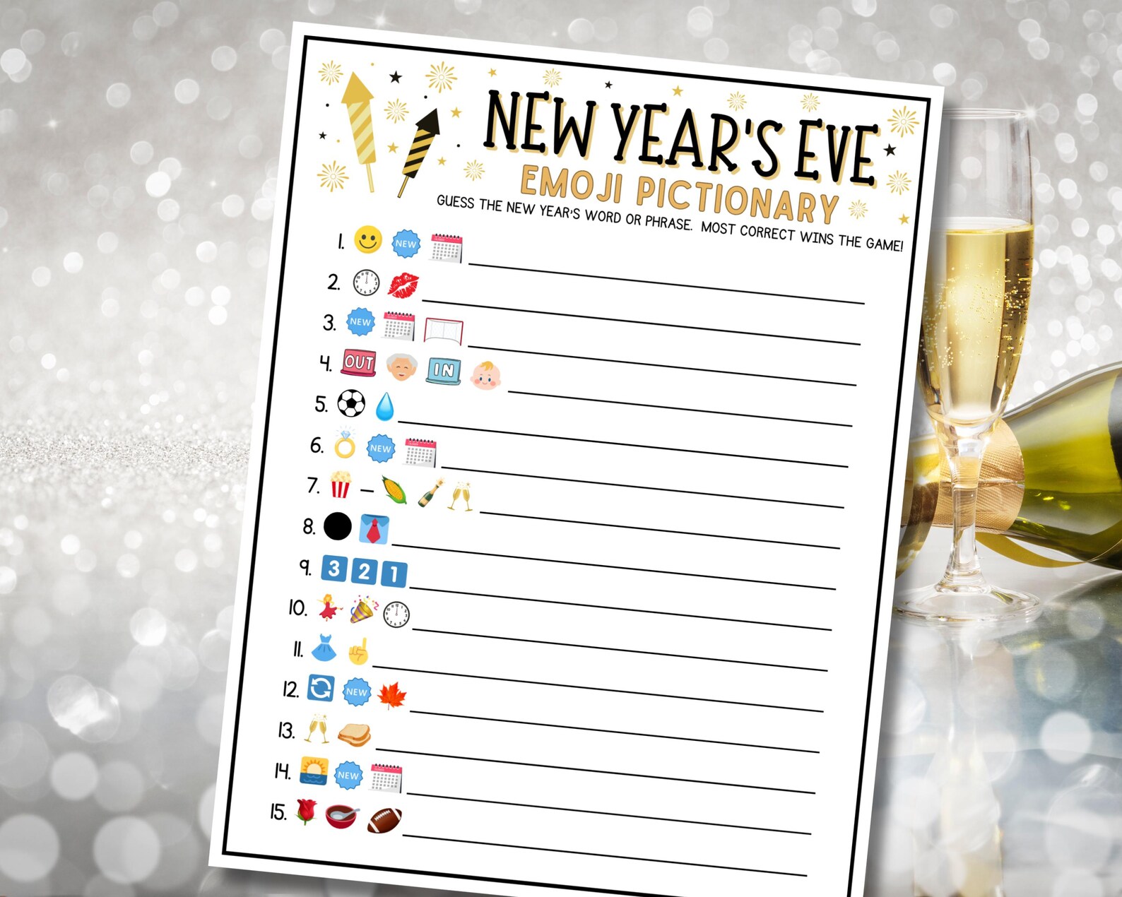 New Year's Emoji Pictionary Game | Printable New Year's Eve Game | New ...