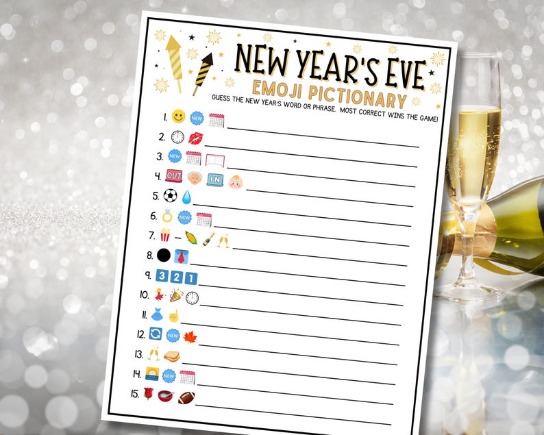 New Year's Emoji Pictionary Game | Printable New Year's Eve Game | New ...