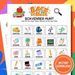 Kids Back to School Scavenger Hunt Game Printable Back to School Game ...