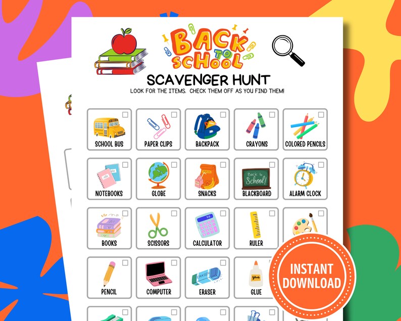 Kids Back to School Scavenger Hunt Game | Printable Back to School Game ...