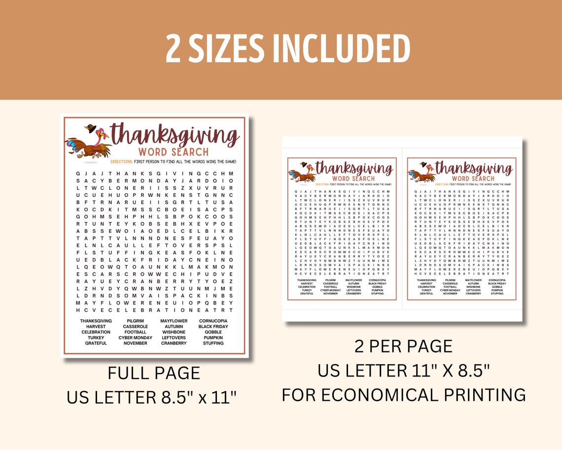 Thanksgiving Word Search Game: Printable Holiday Fun (digital Download ...