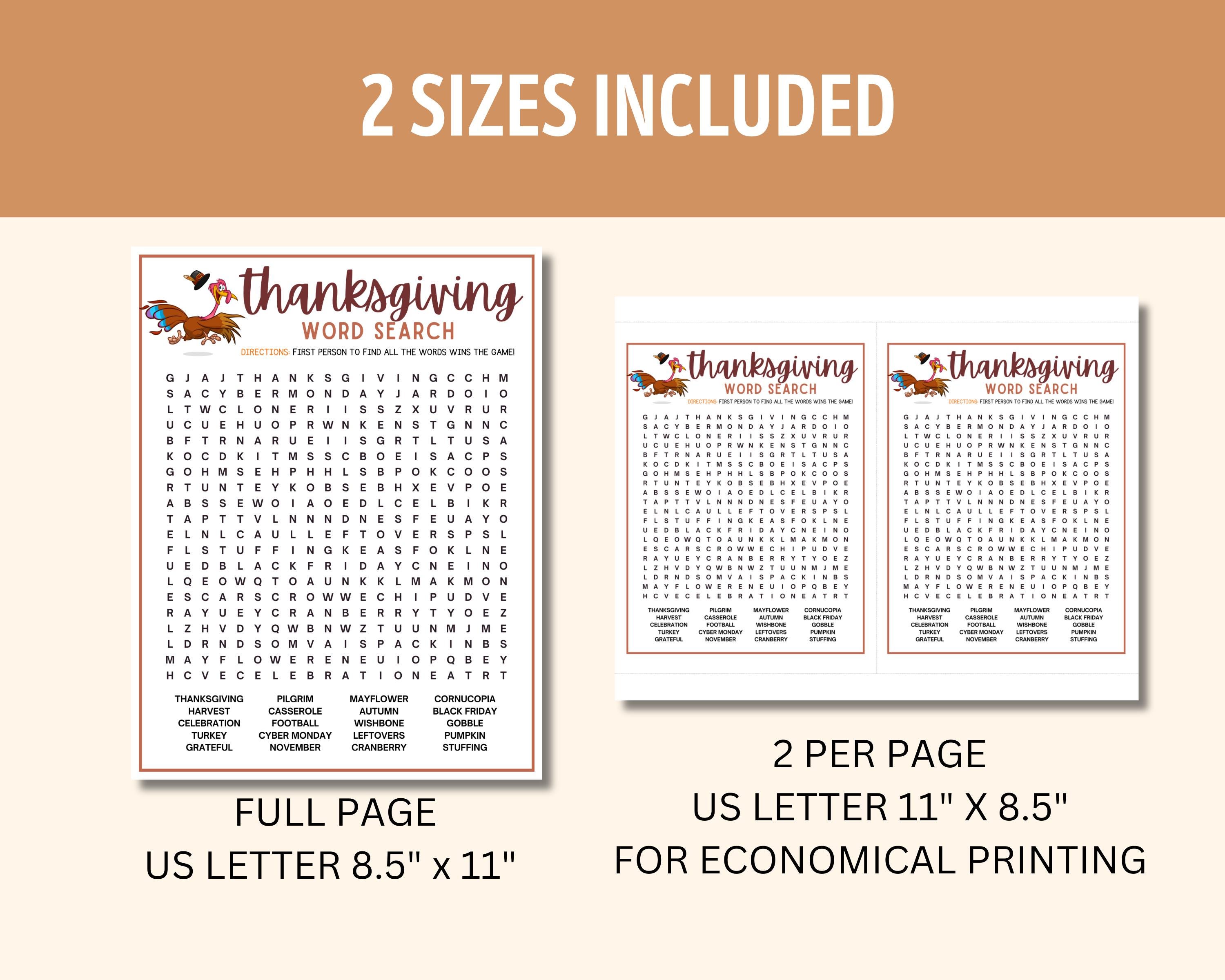 Thanksgiving Word Search Game: Printable Holiday Fun (digital Download ...