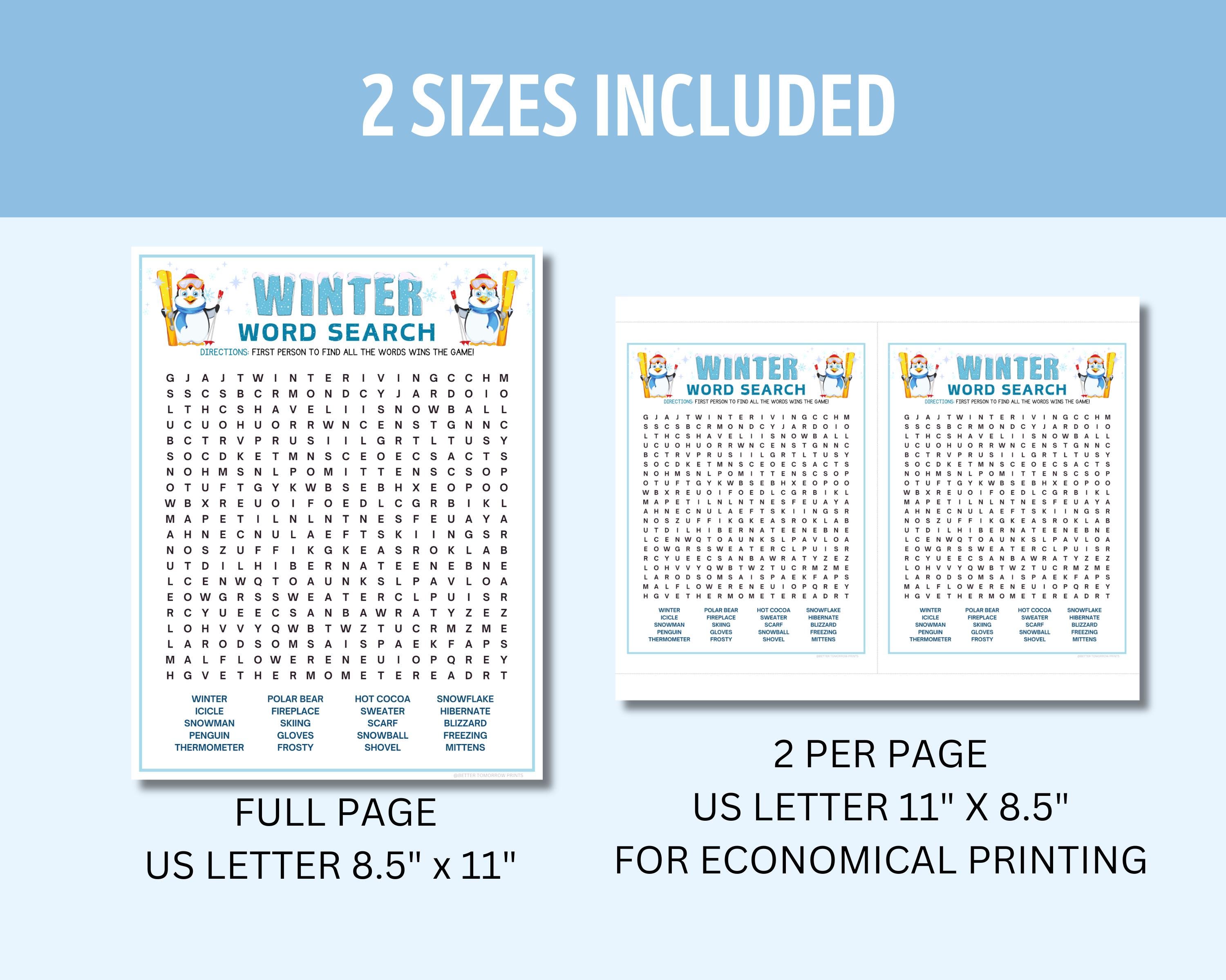 Winter Word Search Game: Printable Puzzle for Kids & Adults (digital ...